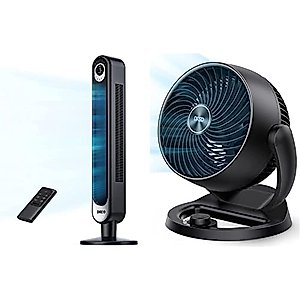 Dreo Tower Fan 42 Inch, Cruiser Pro T1 Quiet Oscillating Bladeless Fan with Remote, 6 Speeds, 4 Modes, Black Floor Standing Fan Powerful & New Desk Air Circulator Fan for Whole Room, 9 Inch