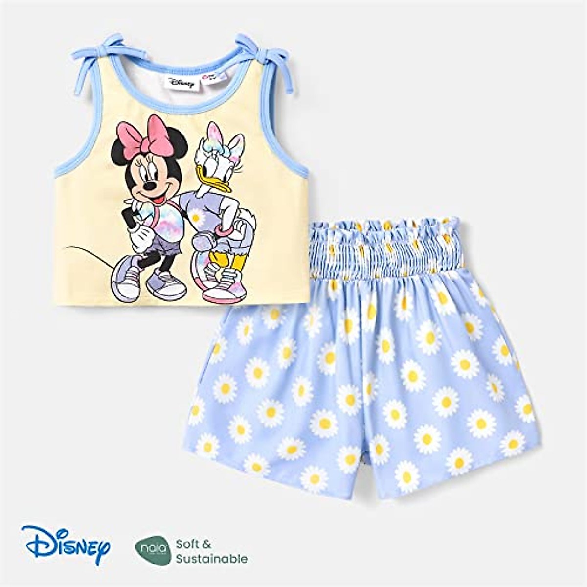 Disney Mickey and Friends Toddler Girl 2 Piece Outfits Set Sleeveless Tank Top and Shorts Set Light Blue 4-5 Years