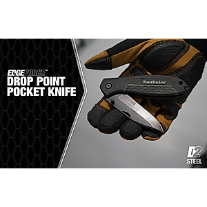 Southwire Tools & Equipment DPKD2 EDGEFORCE Pocket Knife, 3.26" blade, D2 Steel, Stonewash Black Oxide Finish For Corrosion Resistance- Smooth Blade For Everyday Use