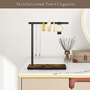 BCOZLUX Hand Towel Holder, Countertop Hand Towel Stand for Bathroom and Kitchen, Counter Towel Racks (Rustic Brown-Square Base-L Shape-Long)