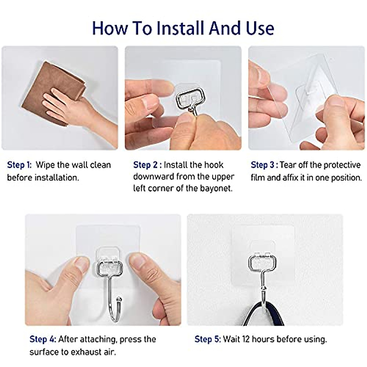 Adhesive Hooks Kitchen Wall Hooks-Transparent Reusable Seamless Hooks,Waterproof and Oilproof, high and Low Temperature Resistance,Bathroom Kitchen Heavy Duty Self Adhesive Hooks,Rustproof,10 Pack