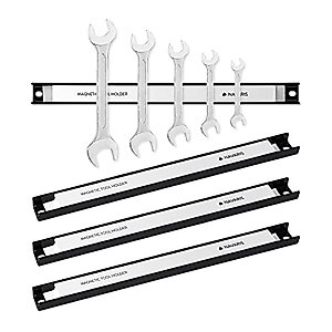 Navaris Set of 4 Magnetic Tool Holder Rack - 12 Inch Heavy Duty Garage Wall Holder Strip for Tools - Tool Bar with Magnet for Screwdriver, Wrench