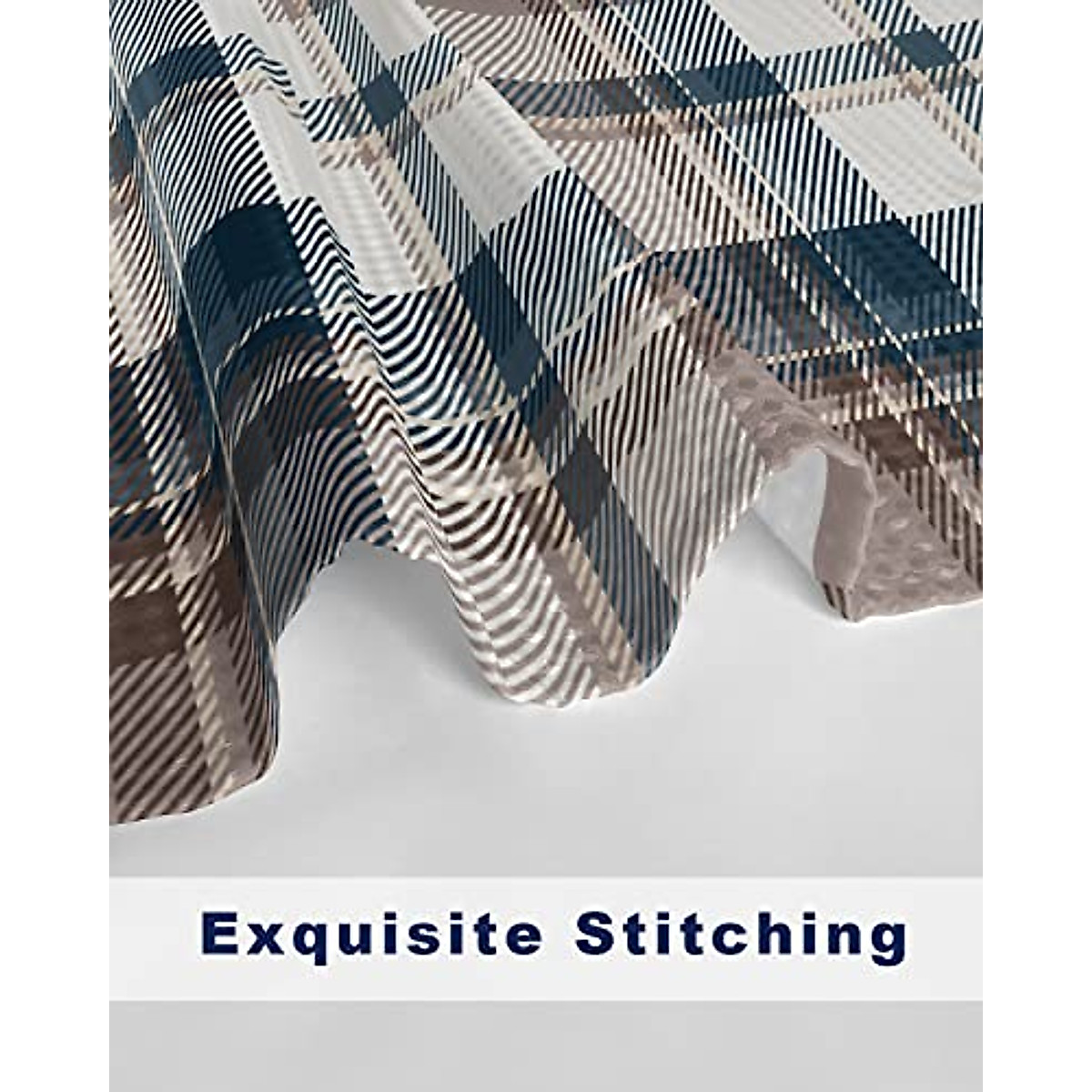 BestLives Shower Curtain Check Plaid Brown and Blue Bath Curtain Buffalo Texture Waffle Fabric Waterproof Bathroom Curtain with Hooks 72 x 84 Inches