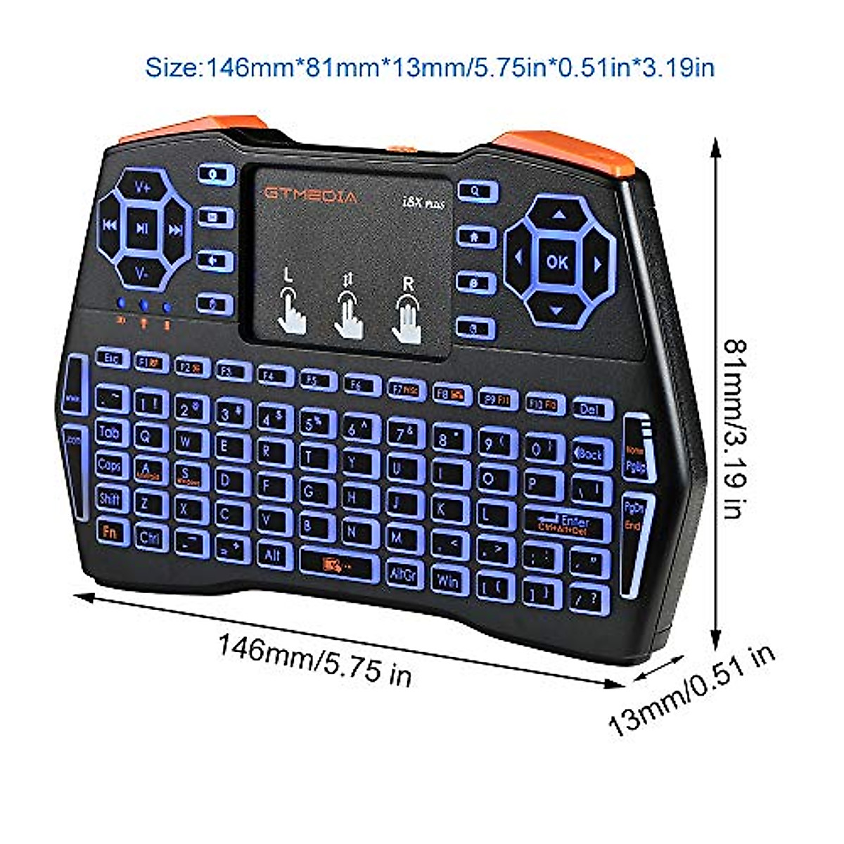 GTMEDIA 2.4G Mini Wireless Keyboard with Touchpad, USB Rechargeable Backlit QWERTY Keypad Remote Controller 92 Keys Gaming Mouse Combo for Laptop/Smart TV