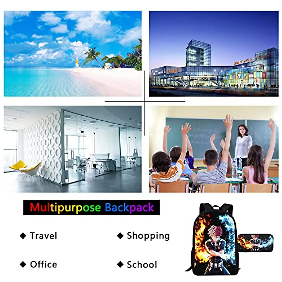 Cejburw Anime Manga Todoroki Backpack with Ergonomic Back Pad, Durable Laptop Bag Large Book Bag Travel Daypack Wear Resistant Back Casual Bookbag