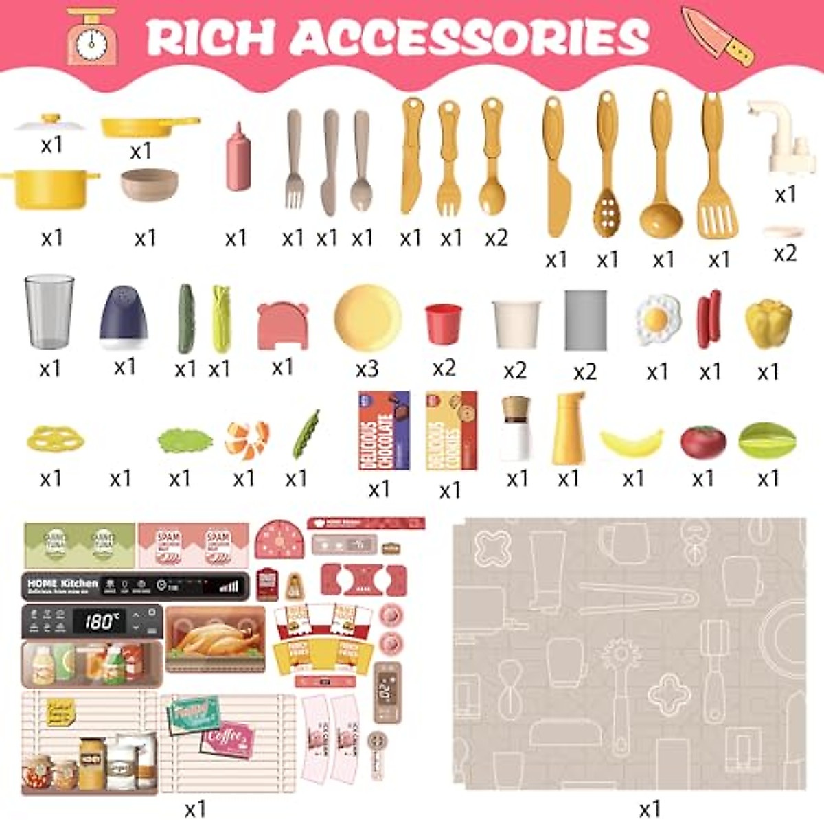 UNIH Kids Play Kitchen Playset, Toy Kitchen for Toddlers,Kitchen Set with Light and Sounds Pretend Play Kitchen Toys for Girls Boys 3 4 5 Year Old