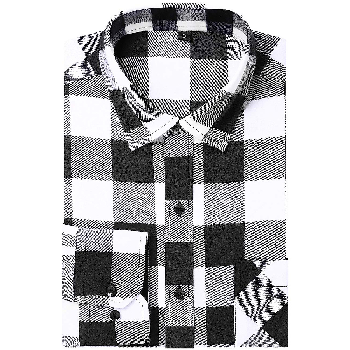 DOKKIA Men's Casual Dress Long Sleeve Buffalo Plaid Checkered Fitted Flannel Shirt (Black White Buffalo, XX-Large)
