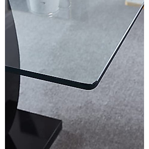 Modern Dining Table for 6, 63" Dining Room Table with Glass Top Dining Table with Black Wood Support,Glass Kitchen Table/Dinner Table for 4-6 People