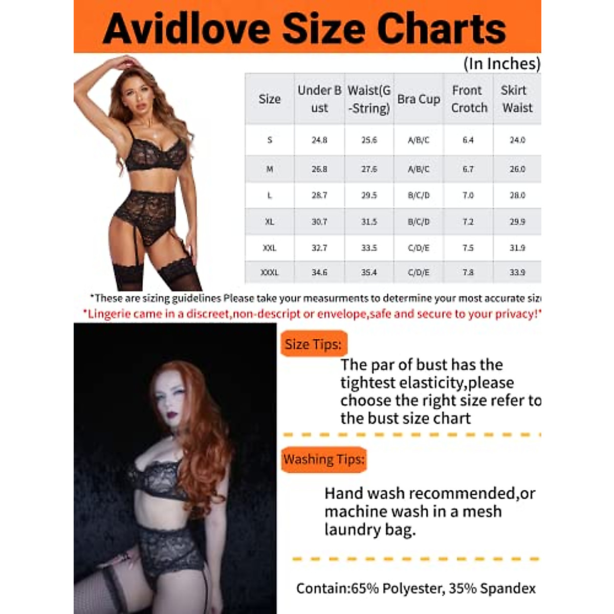 Avidlove Sexy Lingerie for Women Garter Lingerie Set High Waist Lingerie Underwire(Black,M