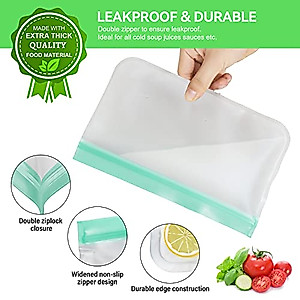 Reusable Food Storage Bags, 16 Pack Reusable Sandwich Bags BPA Free Reusable Freezer Bags, Leakproof Reusable Bags Silicone for Lunch Meat Fruit Veggies Snacks (10 Stand-Up bags+6 Flat bags)
