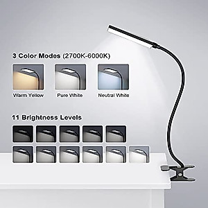 LINTYLE Clip on Light, LED Desk Lamp Reading Light Book Lamp Flexible Gooseneck Clamp Lights Dimmable Eye-Caring Clip on Light for Desk, Bed Headboard (Black)
