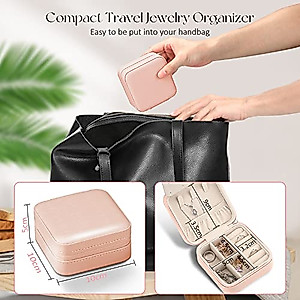 Ailvy Travel Jewelry Organizer with Mirror, Small Jewelry Box Portable Display Storage Jewelry Case for Earrings, Rings, Necklaces, Bracelet, Gift for Women Girls (Pink)