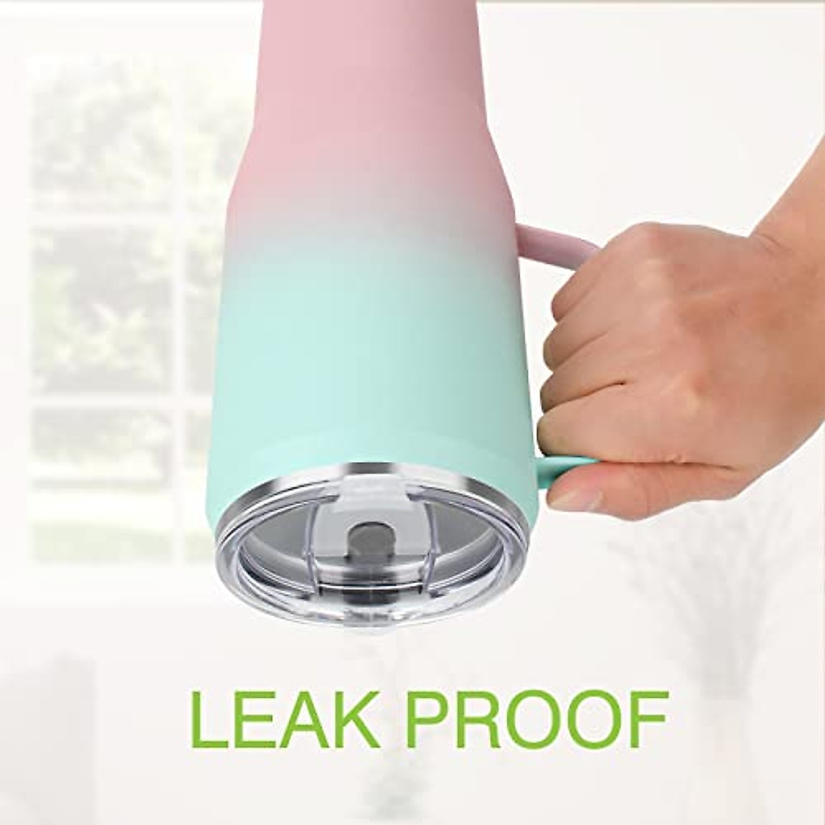 Zukro 50 oz Mug Tumbler With Handle And Straw, Vacuum Insulated Stainless Steel Large Travel Water Cup with Lid,Fit in Cup Holder,No Sweat,Keep Drinks Cold Up To 30 Hours, Dishwasher Safe,Pink