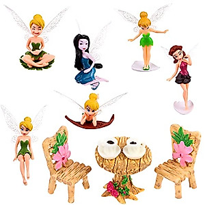 IYSHOUGONG 11 Pcs/Set Miniature Fairy Garden Ornament Table Chair Tea Cup Fairy Pixie Girl Fly Wing DIY Dollhouse Decor