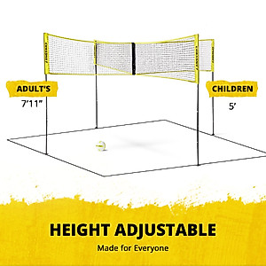 CROSSNET 4-Way Volleyball Net with Carrying Backpack & Ball - 4 Square Volleyball Game Set for Adults and Kids - Quick Assemble Outdoor Game - Backyard Yard Games