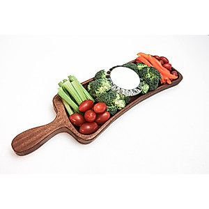 Wooden Cheese Board & Charcuterie Set with Handles - Set of 2 Wooden Tongs, 2 Cheese Knives - Can be Used as Meat Tray, Cheese Tray, Serving Board or Long Serving Platter.