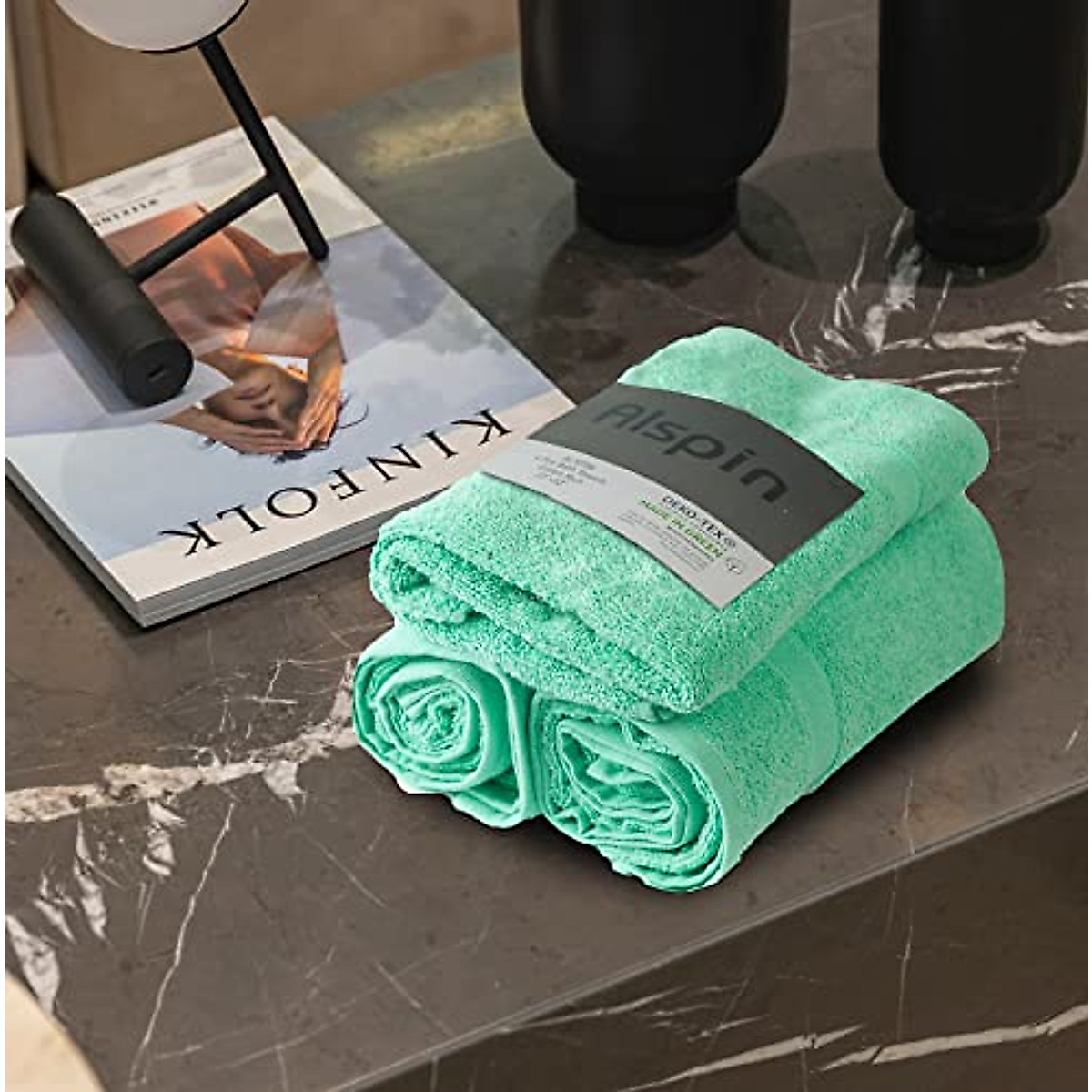 Alspin Cotton Bath Towels 6 Pack Cotton Towels,Teal Color ,24 x 48 Inches Towel for Pool, Spa, and Gym Lightweight and Highly Absorbent Swift Drying Towels