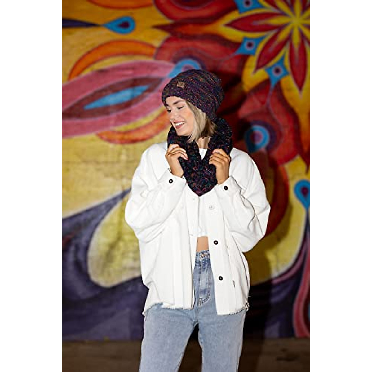 Funky Junque Oversized Slouchy Beanie - Black Kaleidoscope