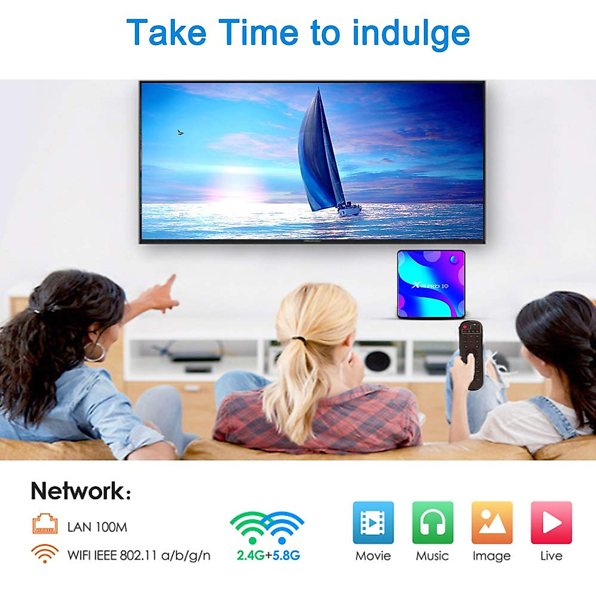 Android 11.0 TV Box, 4GB RAM 32GB ROM RK3318 Quad-Core Support 2.4G/5.8G Dual WiFi Bluetooth 4.0 Ethernet LNA 3D 4K