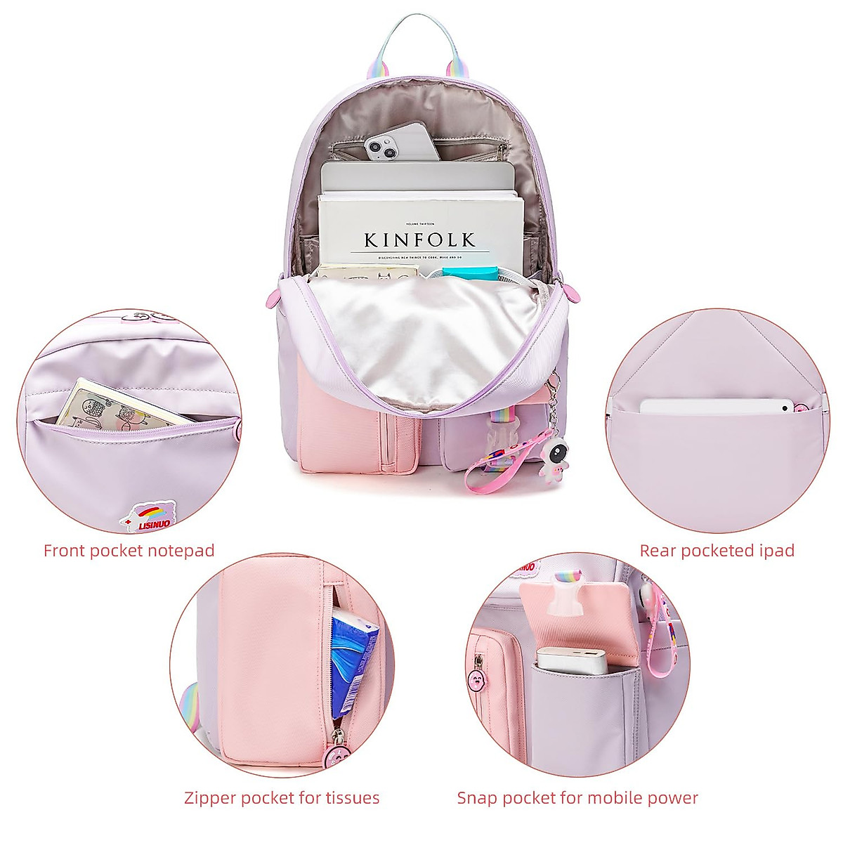 AUOBAG Kids Backpack Girls Backpacks Elementary Bookbags Middle School Bags Women Casual Daypacks Send Pendant (Purple)