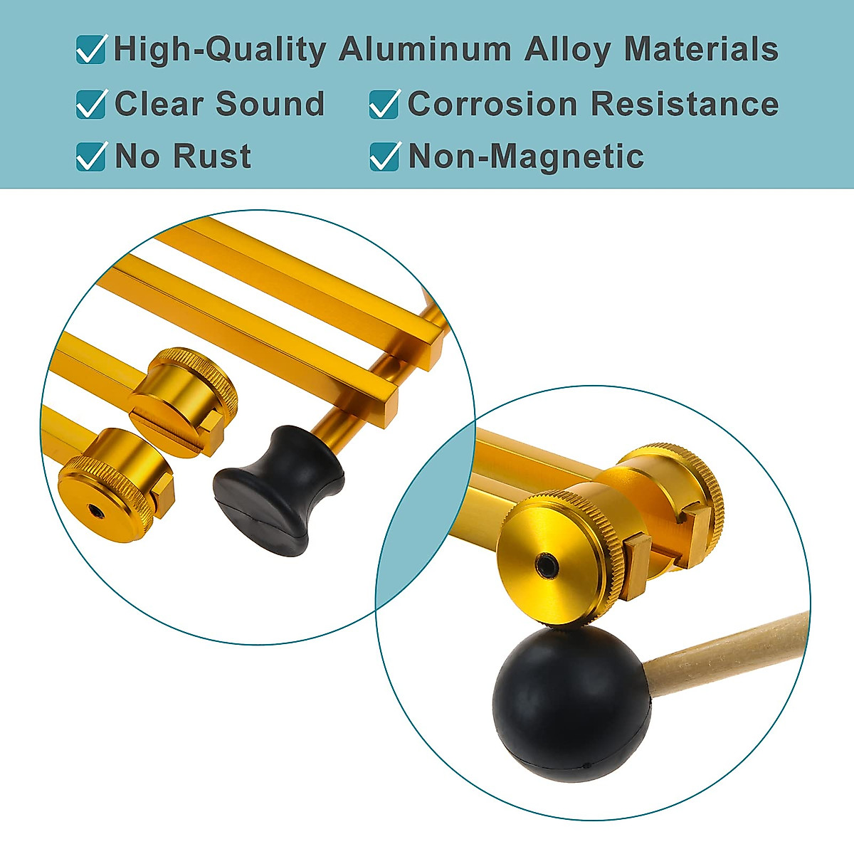 Tuning Fork Set(128Hz, 256Hz, 512Hz), Tuning Fork Instrument for Chakra with Hammer, Storage Bag and Cleaning Cloth, Gold