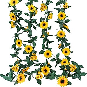 WXBOOM 4pcs Artificial Sunflower Vine Hanging Sunflower Garland Silk Artificial Flowers with Garland Garden Craft Art Party Wedding and Home Decoration