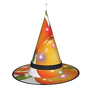 EVANEM Orange Citrus 2 Pcs Halloween Witch Hats With Led Lights Halloween Decorations Hat For Women Glowing Witch Hat
