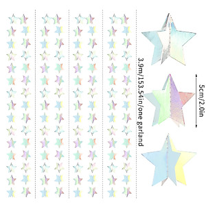 Iridescent Disco-Holographic Party-Decorations Christmas Garland - 51Ft Neno 3D Star Streamers Hanging Banner,Wedding Birthday Bachelorette Baby Bridal Shower Engagement Valentines Day Decor Hugtmr