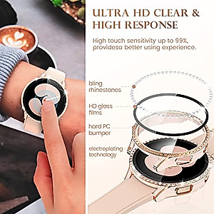 Goton for Samsung Galaxy Watch 5 & 4 Screen Protector 40mm Bling Case Accessories, Crystal Diamond Protective Cover with Tempered Glass Film for Galaxy Watch4 40 mm Pink/RG
