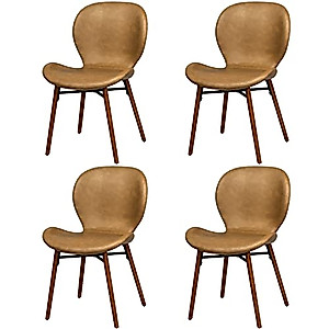 KithKasa Mid Century Modern Dining Chair Set of 4 Faux Leather Side Chair with Walnut Color Wood Legs for Kitchen Dining Room, Brown