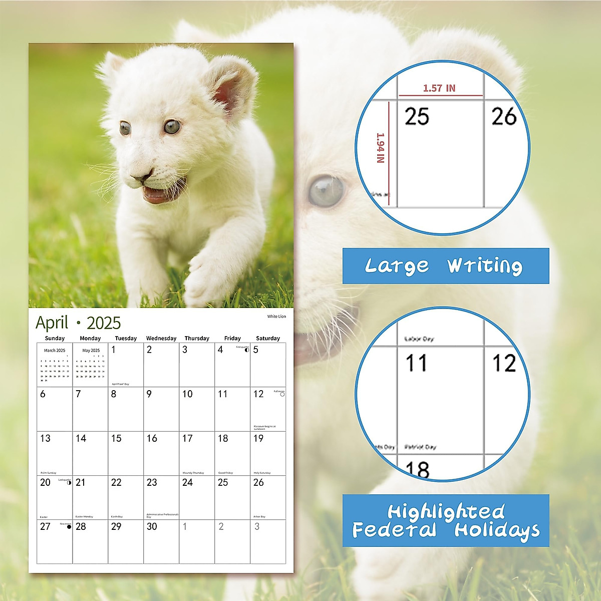 2025 Wall Calendar,Calendar 2025, January 2025 - December 2025, Wall Calendar Baby Animals, 12" x 24" Opened,Full Page Months Thick & Sturdy Paper for Calendar Organizing & Planning