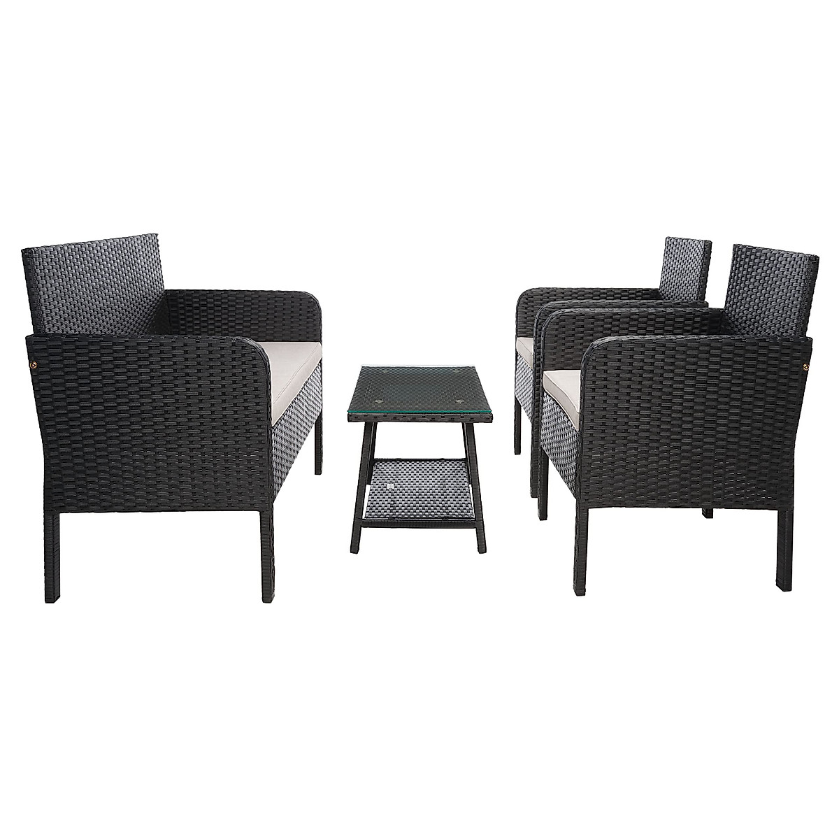 SAFAVIEH Outdoor Collection PAT7505 Conversation Set, Black/Light Grey