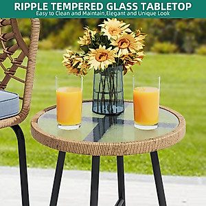 YITAHOME Wicker 3-Piece Outdoor Bistro Set, All-Weather Patio Conversation Set for Balcony, Backyard, Pool, Porch, Deck, Outdoor Sectional Furniture Set with Table & Cushions - Grey