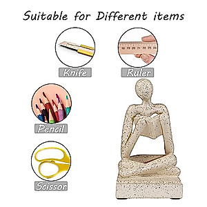 Cucuby Office Desk Pencil Holder Decor Cute Women Desk Supplies Pen Phone Stand Accessories School Organizers Reading Thinker Statue and Sculptures Resin Home Decor for Work
