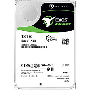 Seagate Exos X18 18TB Enterprise HDD - CMR 3.5 Inch Hyperscale SATA 6Gb/s, 7200 RPM, 512e and 4Kn FastFormat, Low Latency with Enhanced Caching (ST18000NM000J)