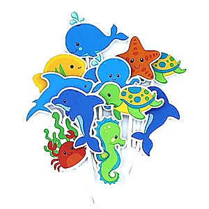 Under the Sea Animals Cupcake Toppers 12 PCS, Cake Picks, Baby Shower, Animals Birthday Party Decorations Supplies, Ocean Sea Themed …