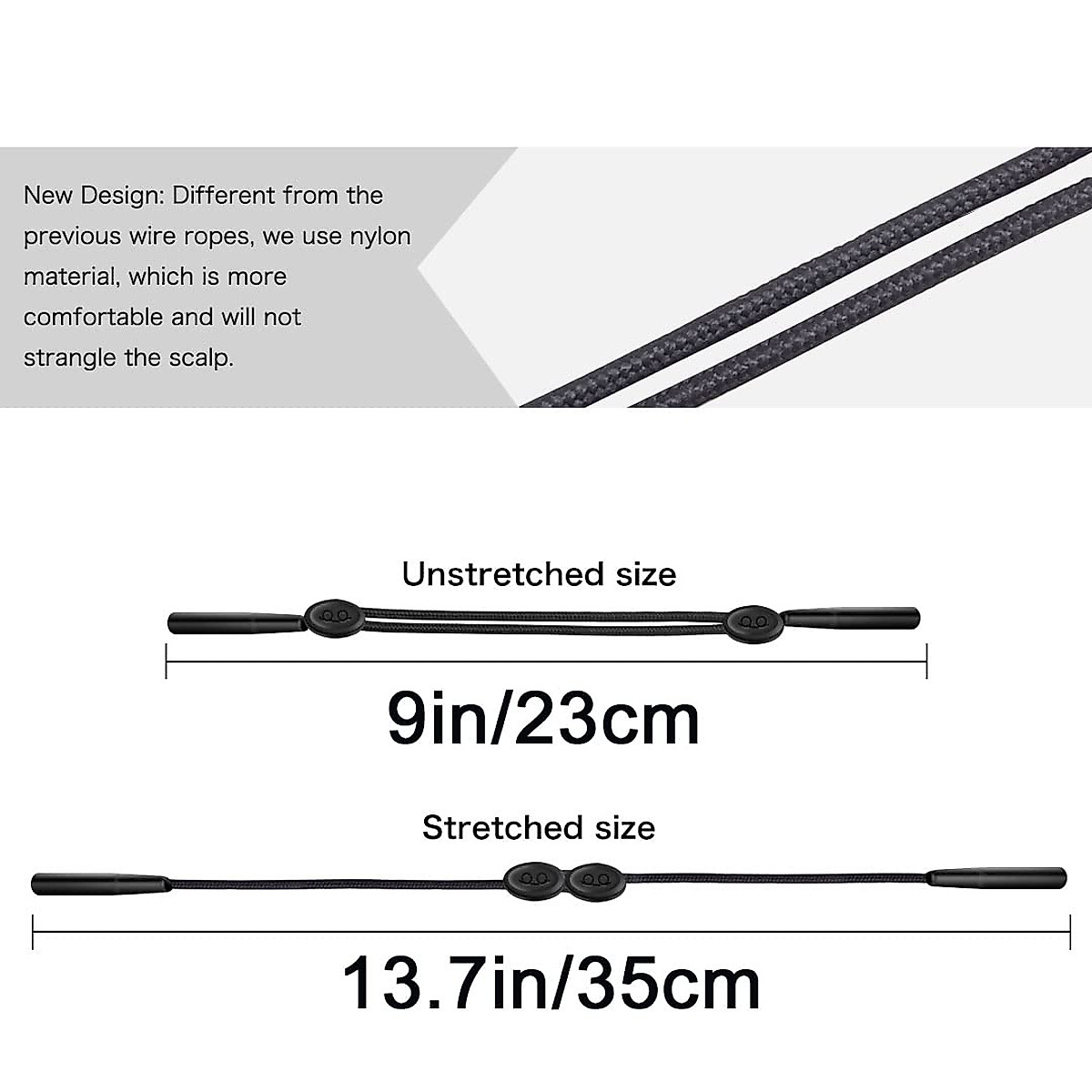 Festty Glasses Strap Sports 3 pcs Eyeglasses Strap Holder for Kids Women Men, Adjustable Sunglasses Strap Eye Glasses String Strap (Black)