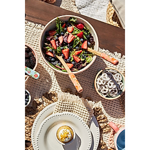 Mud Pie Floral Dip Dish Set, Pink, bowl 3" x 5"dia | spoon 1.2" x 4"