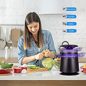 lanju Fly Traps for Indoors, Non-Zapper Mosquito Catcher Gnat Moth Fruit Flies Insect Trap with Strong Suction, Quiet Odorless Air Drying Home Mosquito Killer Bug Trap(Black-Round)