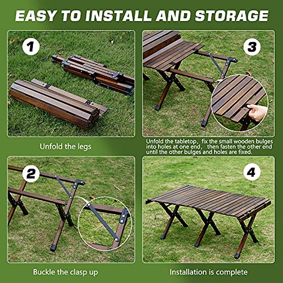 ZUZHII 3ft Low Height Portable Folding Wooden Travel Camping Table for Outdoor/Indoor Picnic, BBQ and Hiking with Carry Bag, Multi-Purpose for Patio, Garden, Backyard, Beach(Large, Walnut Wood)