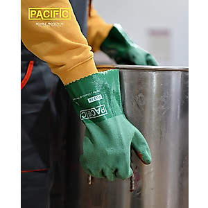 PACIFIC PPE Nitrile Chemical Resistant Gloves, Chemical Gloves, Reusable Heavy Duty Work Gloves, Acid, Alkali and Oil Protection, Non-Slip, Large