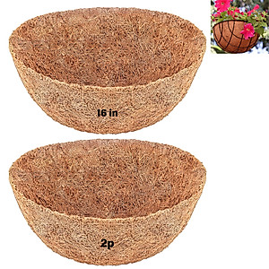 Y&M 2pcs 16“ Round Coconut Fiber Liner, 16'' Coco Liner Pre-Formed Replacement for Wall Hanging Planter Basket