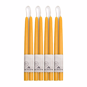 Bluecorn Beeswax 100% Pure Beeswax Taper Candles | Natural Beeswax Candles, Yellow Unscented Tapered Candles | Soy, Paraffin & Fragrance Free | 12 Inch Candles, Bulk 8-Pack | Handmade in Colorado