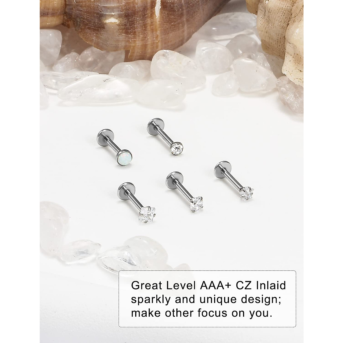 Lcolyoli Threadless Push in Medusa Piercing Jewelry Labret Jewelry Lip Rings Surgical Steel Tragus Jewelry Forward Helix Piercing Jewelry Flat Back Earrings for Women Cartilage Earring 16g 8mm