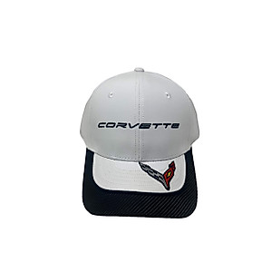 C8 Corvette Hat - Next Generation Cap with Carbon Fiber Accent Bill - Officially Licensed by GM White