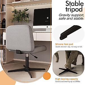 Armless Criss Cross Chair Comfy Office Chair with Lumbar Support Pillow Asjustable Height Home Office Desk Chair No Wheels Computer Chair Vanity Chair for Makeup Room, Living Room Chairs, Grey