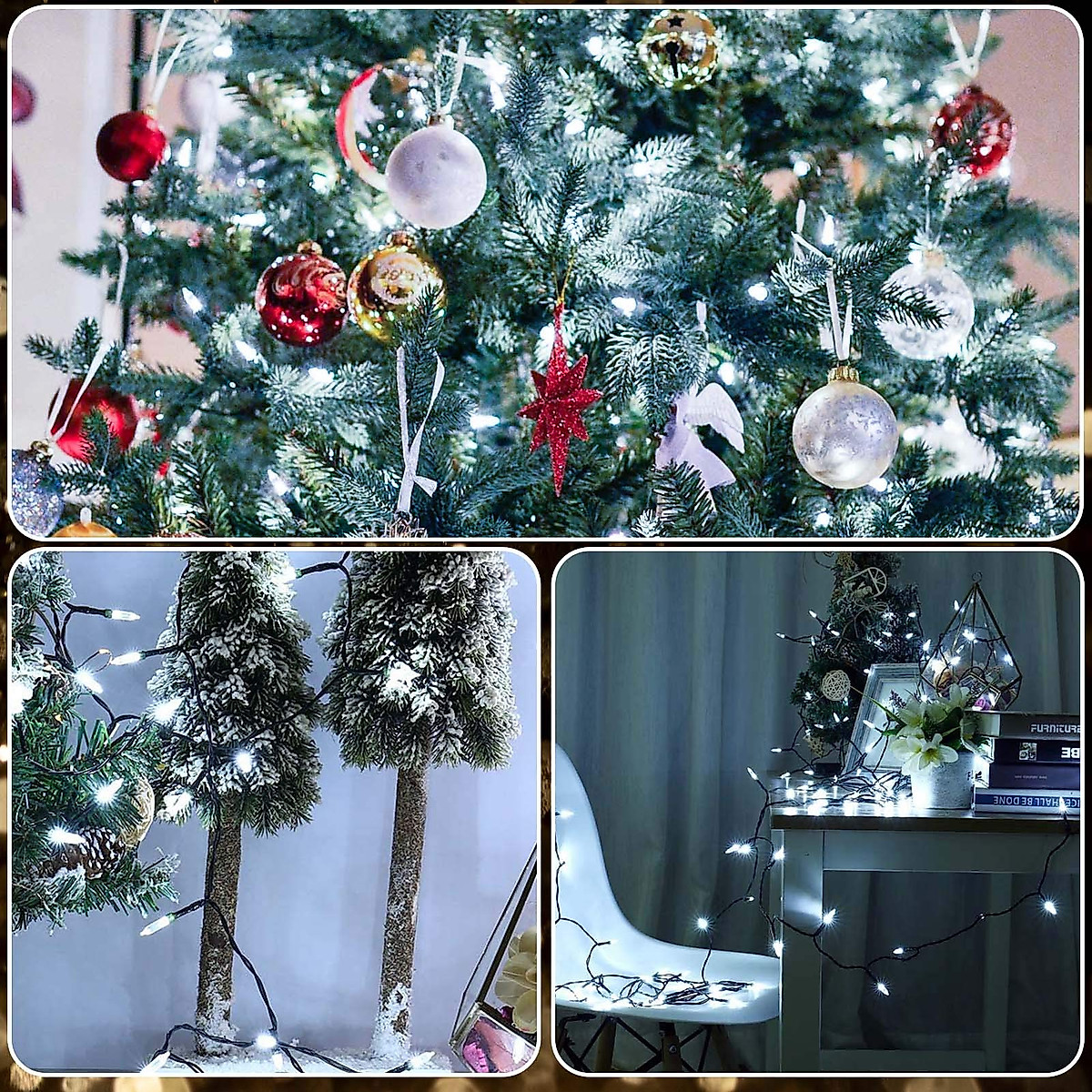 UUC Christmas String Lights Outdoor Waterproof, Christmas Tree Lights Mini String Lights with 8 Lighting Modes, Indoor Decor for Holiday, Wedding, Party, Home, Patio, Garden 100-LED (White)