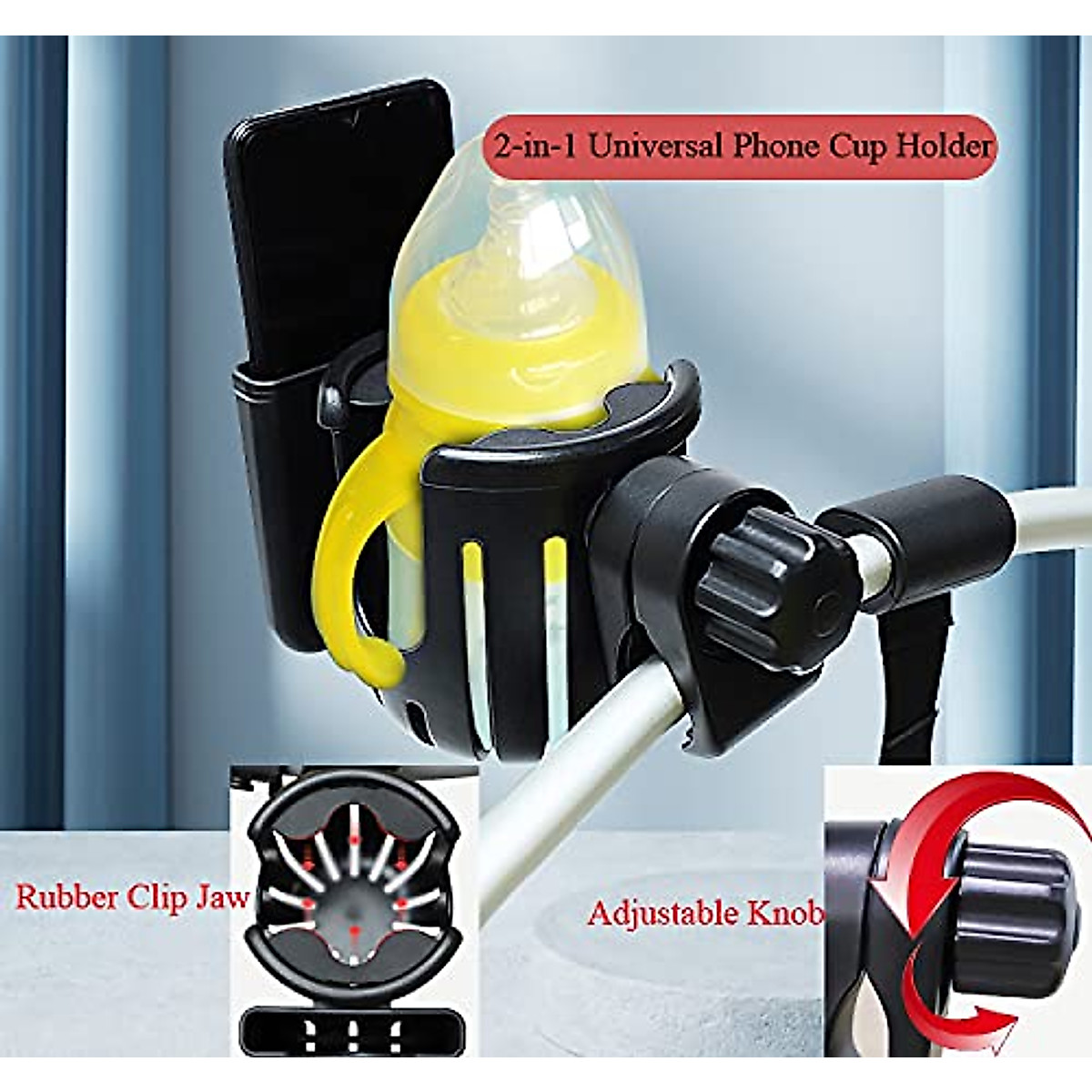 Cup Holder with Phone Holder, 2 in 1 Drink Holder by Volcaconiosis, Cup Holder for Boat Bike Stroller Cup Holder for Vista, Cru, Minu and Yoyo, Stroller Accessories Wheelchair Accessories…