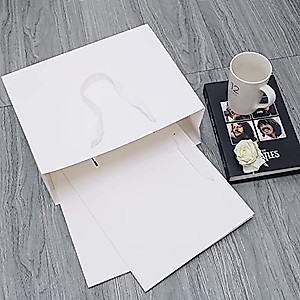 Aimyoo White Paper Bags with Handles 10 Pack, Large Gift Bags for Retail Merchandise Shopping Small Business Party, 13x10x5 inch