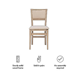 Linon Keira Wooden Folding Chair Upholstered Seat and Back Set of 2, Dining Height, Rustic Natural & Beige